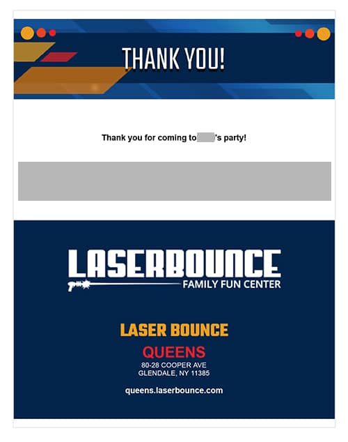 Thank You Cards | Laser Bounce Family Fun Center - Queens, NY